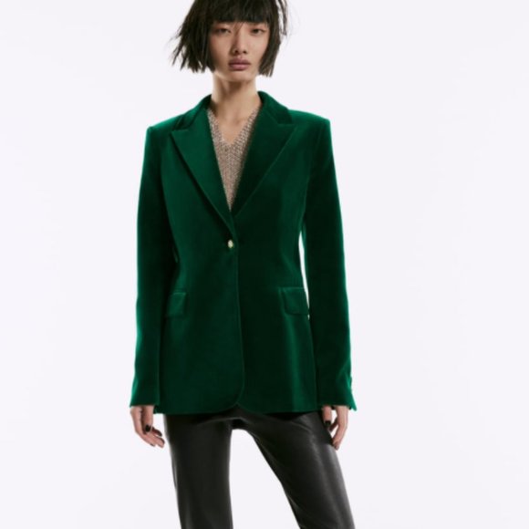 Zara | Jackets & Coats | Zara Women New Velvet Blazer Green Jacket ...